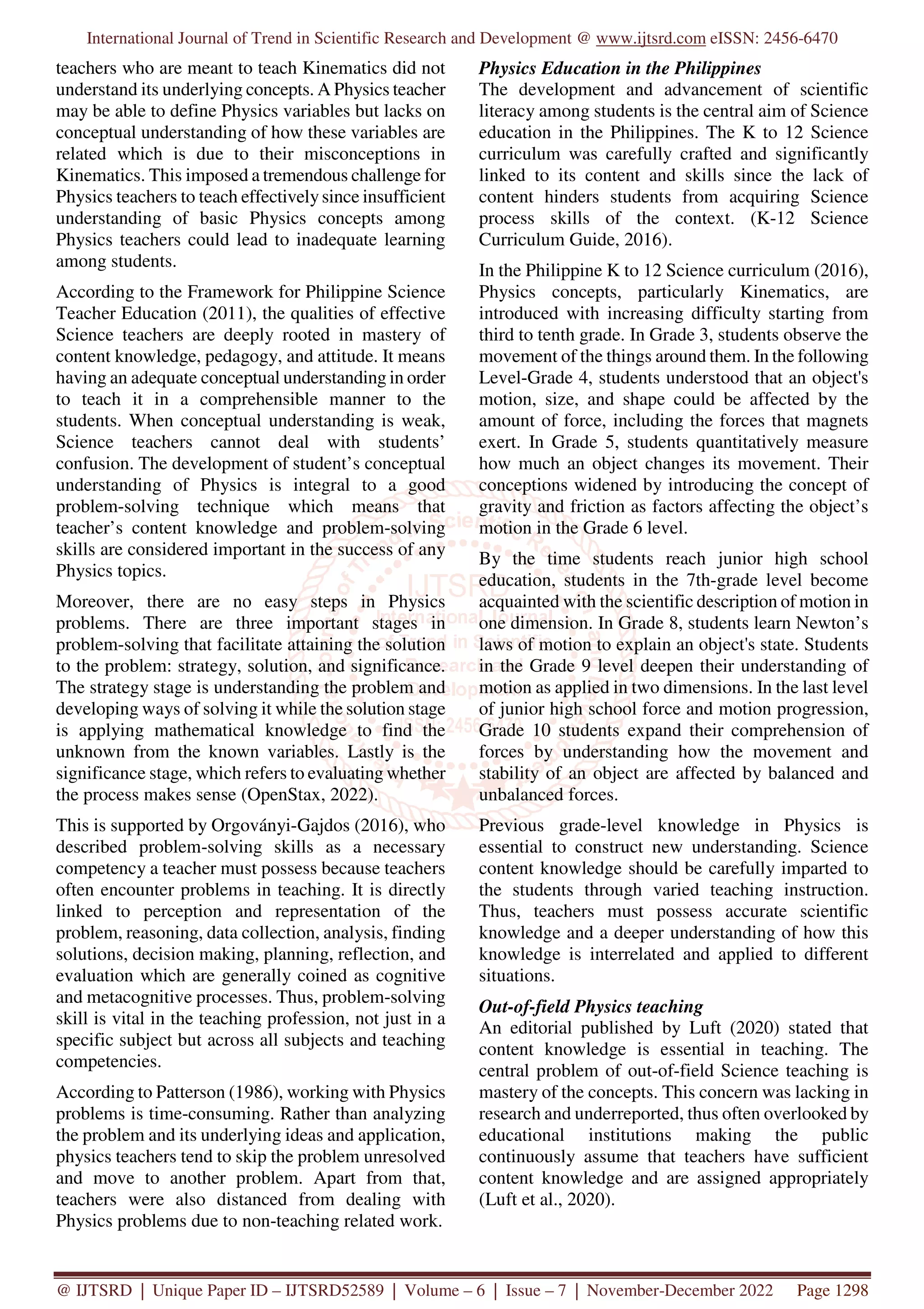 Levels of Conceptual Understanding and Problem Solving Skills of ...