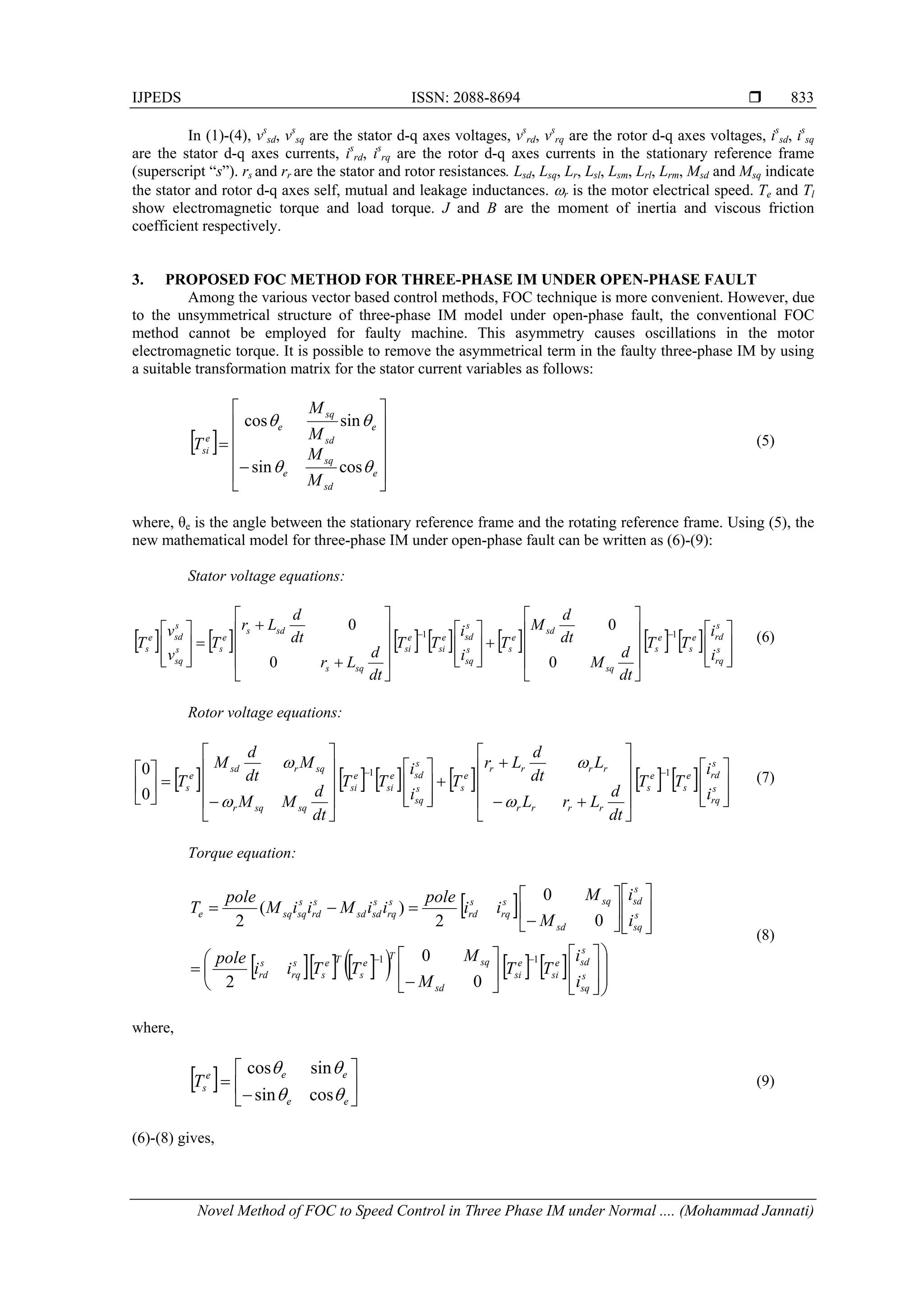 Novel Method of FOC to Speed Control in Three-Phase IM under Normal and ...