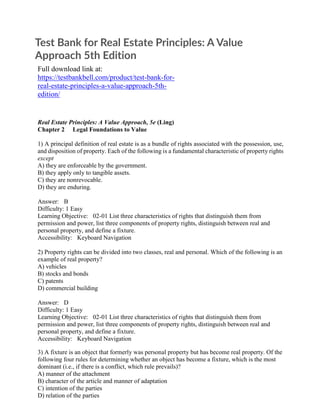 Test Bank for Real Estate Principles: A Value Approach 5th Edition | PDF