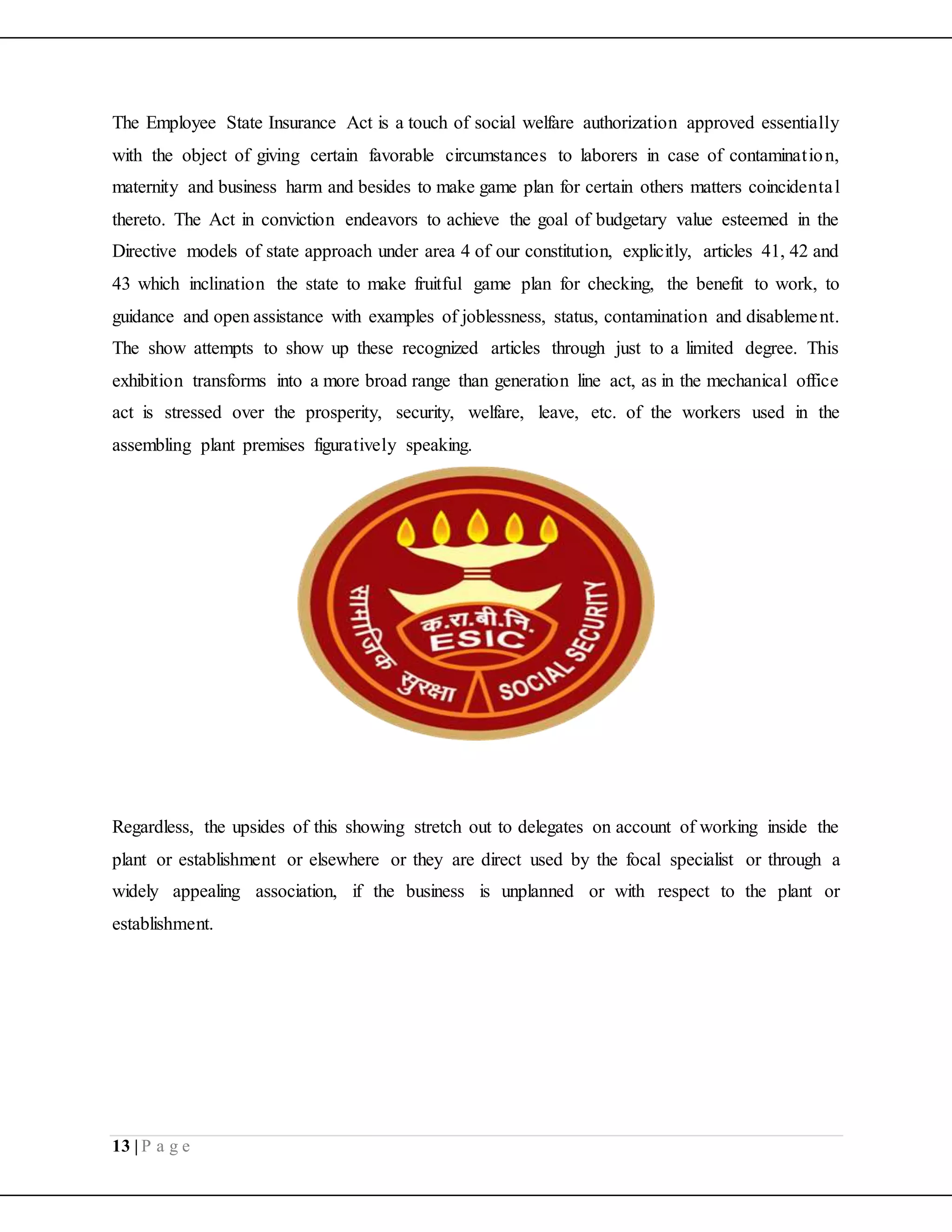 A Study on Awareness About the benefit of ESI Act With the special ...