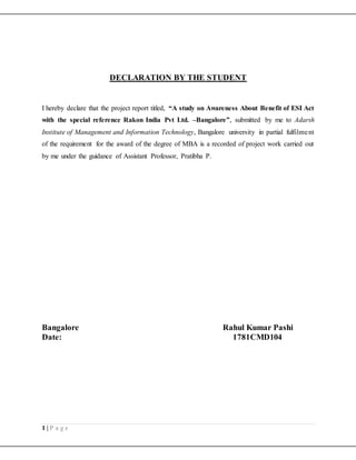 A Study on Awareness About the benefit of ESI Act With the special ...