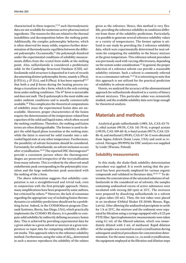 Predicting sulfanilamide solubility in the binary mixtures using a reference solvent approach | PDF