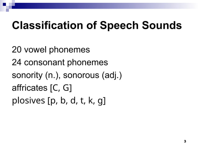 The classification of speech sounds of English | PPT