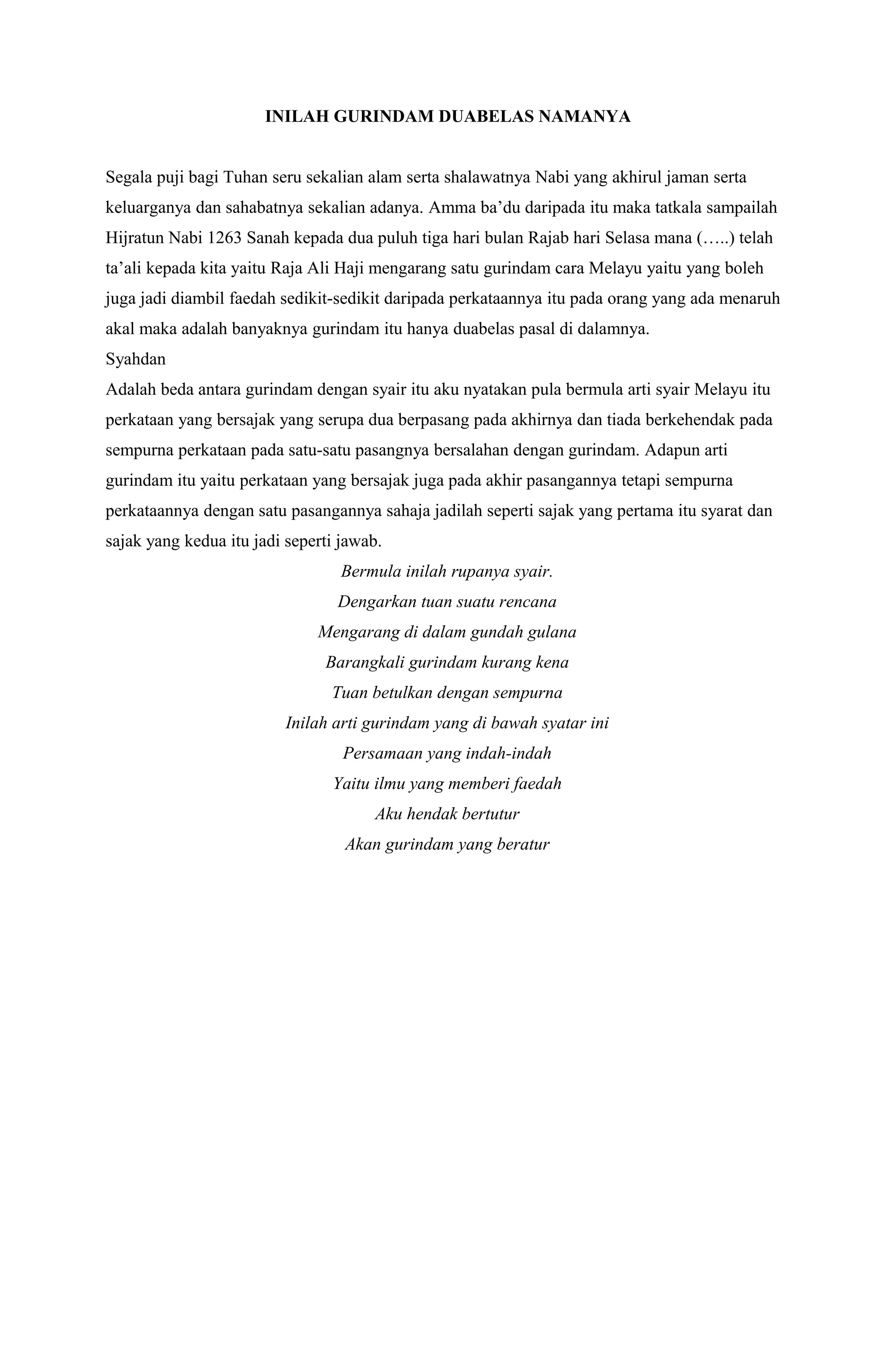 178348259 gurindam-12-dan-syair-karya-raja-ali-haji | DOC