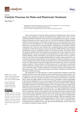 Catalytic Processes for Water and Wastewater Treatment John Vakros | PDF