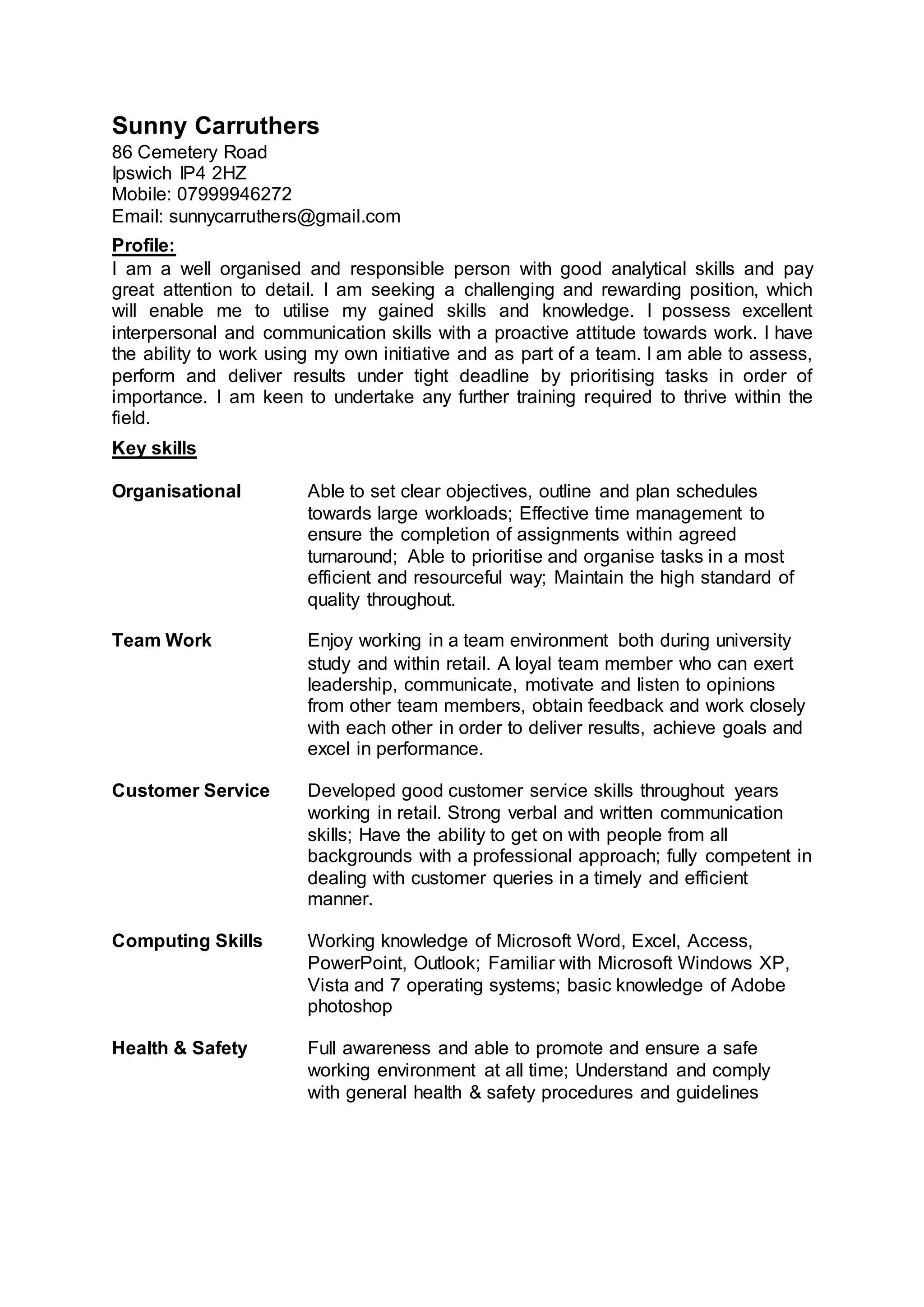 Sunny Carruthers cv | PDF