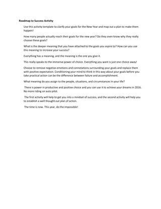 MY ROADMAP TO SUCCESS Activity 2016 | PDF