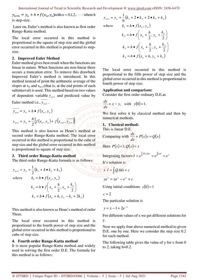 Comparative Analysis Of Different Numerical Methods For The Solution Of