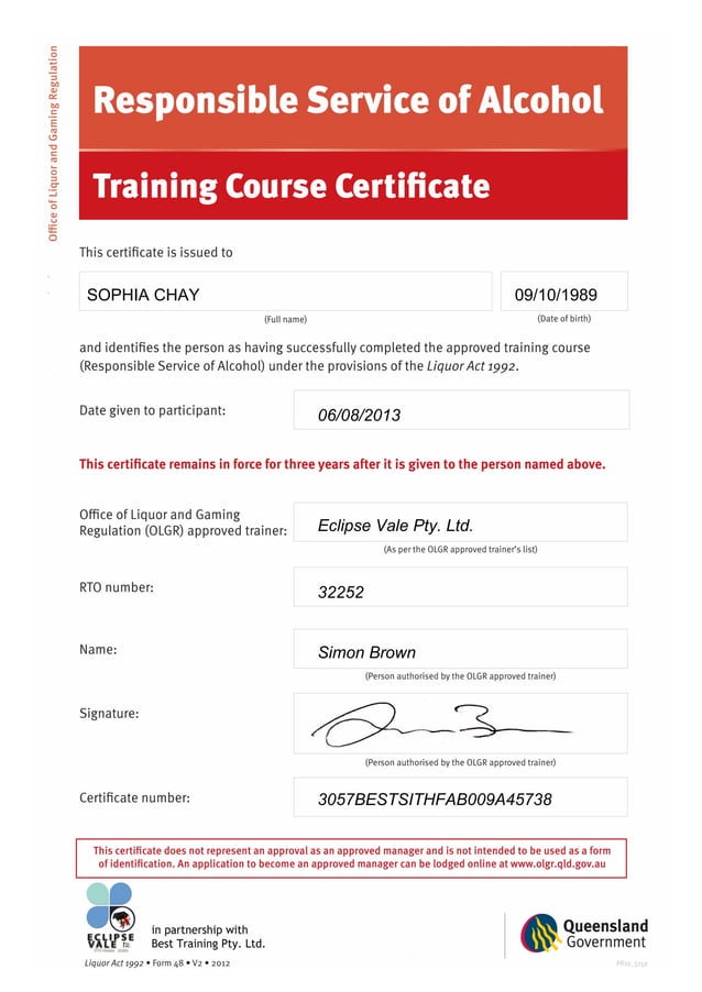 Cert of Training RSA | PDF