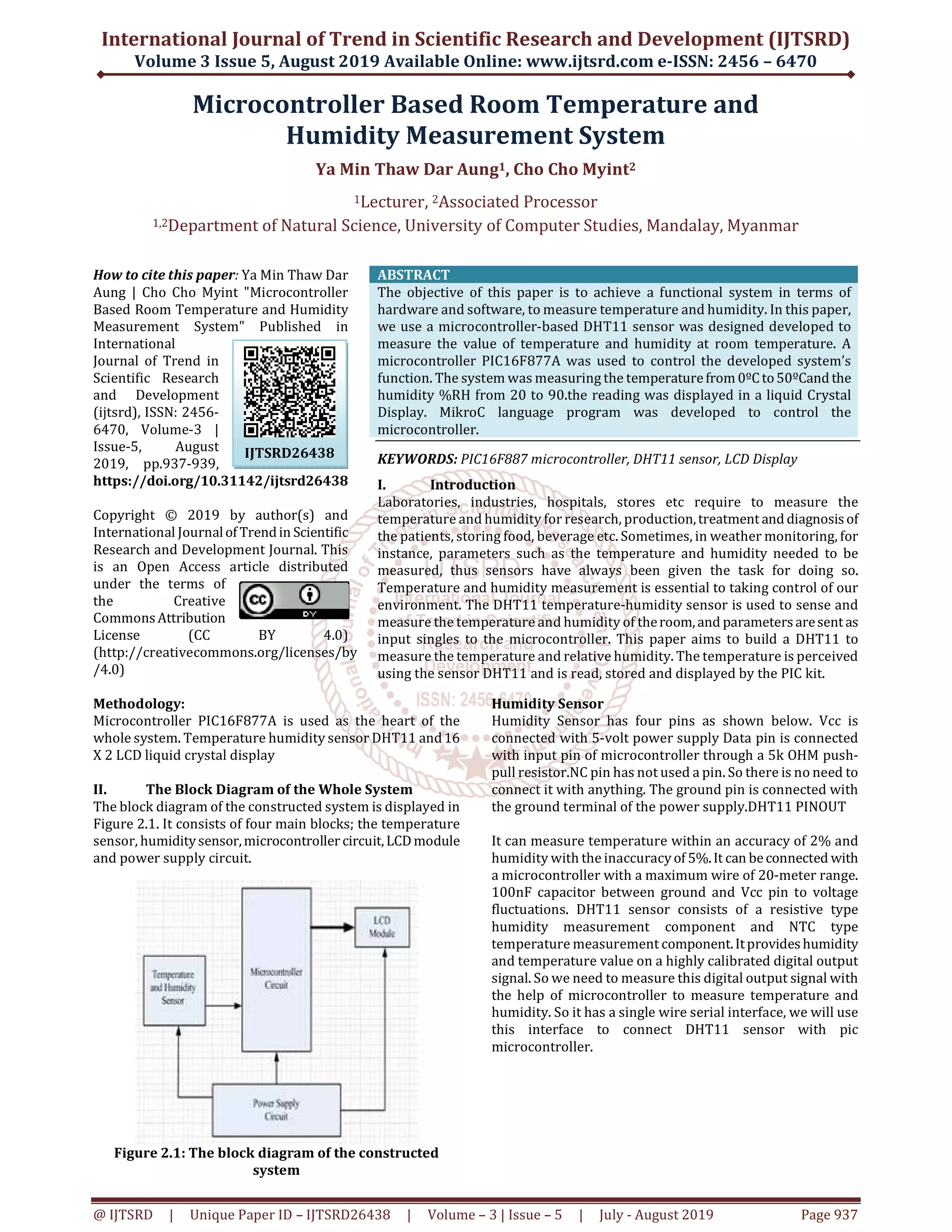 Microcontroller Based Room Temperature and Humidity Measurement System | PDF