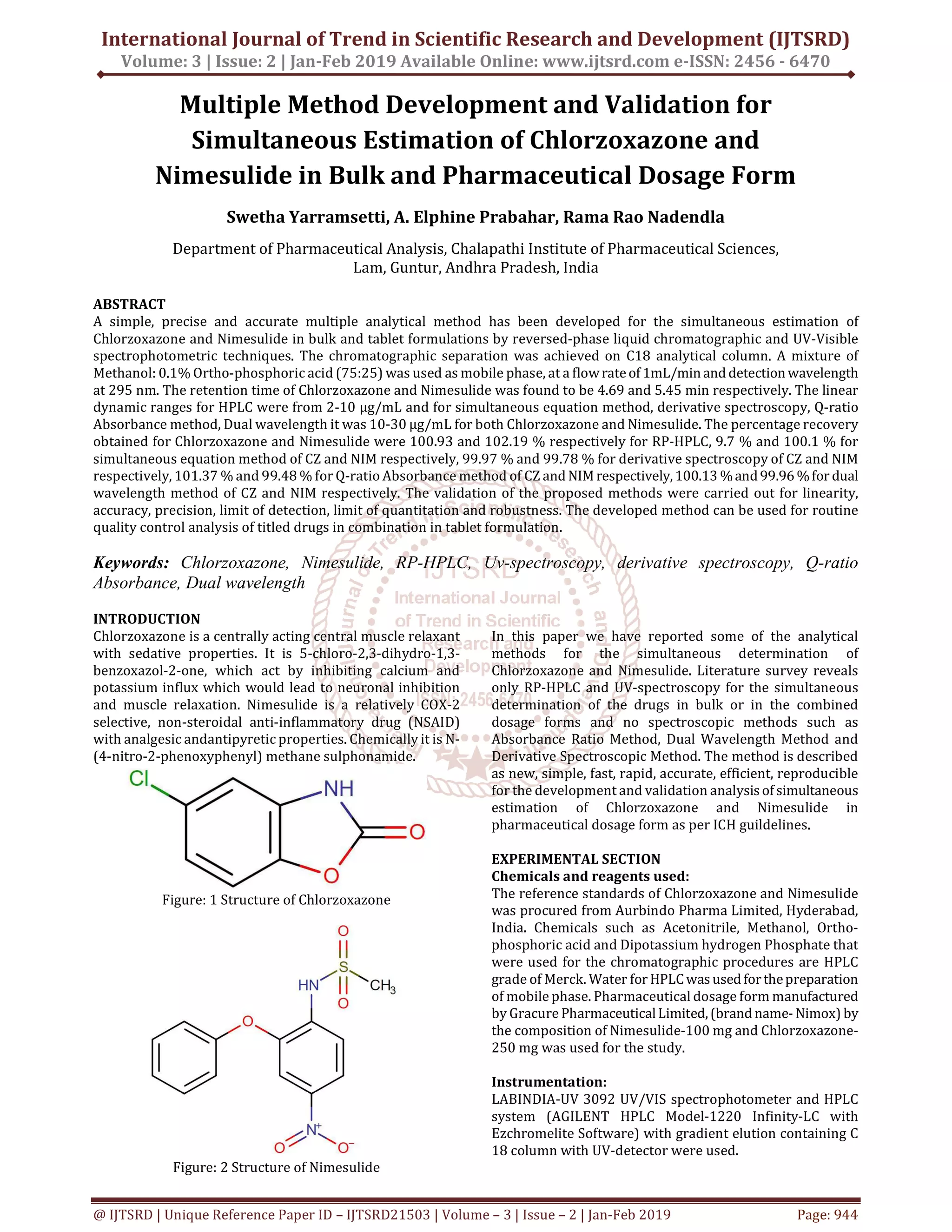 Multiple Method Development And Validation For Simultaneous Estimation Of Chlorzoxazone And