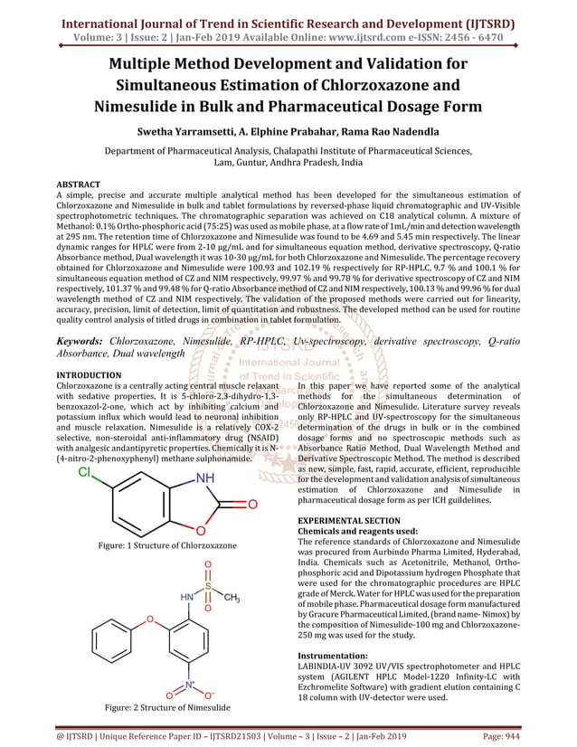 Multiple Method Development and Validation for Simultaneous Estimation of Chlorzoxazone and ...