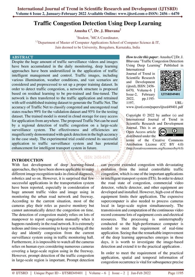 Traffic Congestion Detection Using Deep Learning Pdf