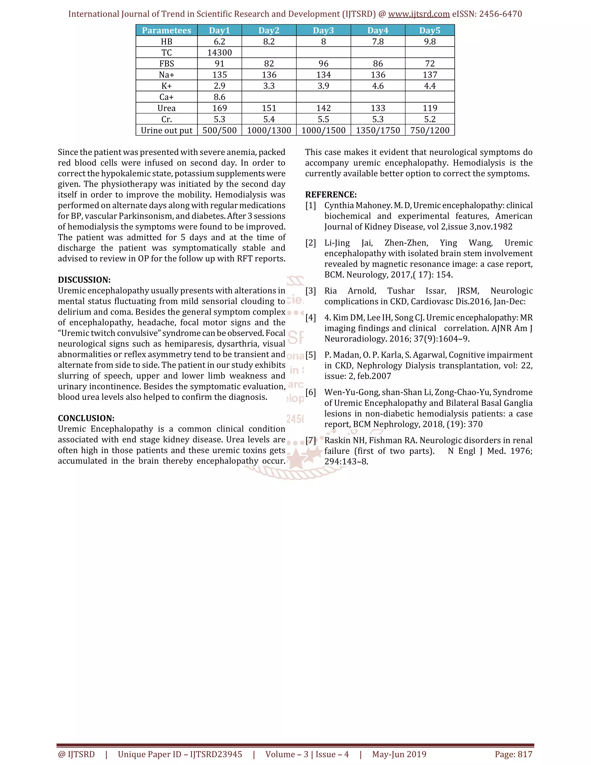 Uremic Encephalopathy in End Stage Renal Disease A Case Report | PDF