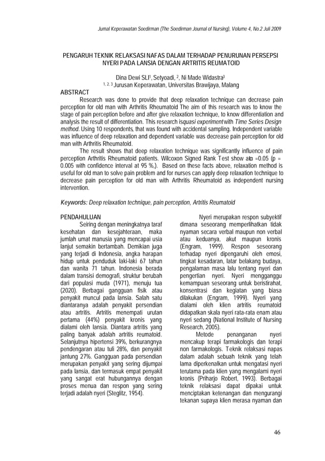 PENGARUH TEKNIK RELAKSASI NAFAS DALAM TERHADAP PENURUNAN PERSEPSI NYERI PADA LANSIA DENGAN ...