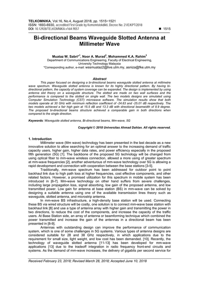 Bi-directional Beams Waveguide Slotted Antenna at Millimeter Wave | PDF