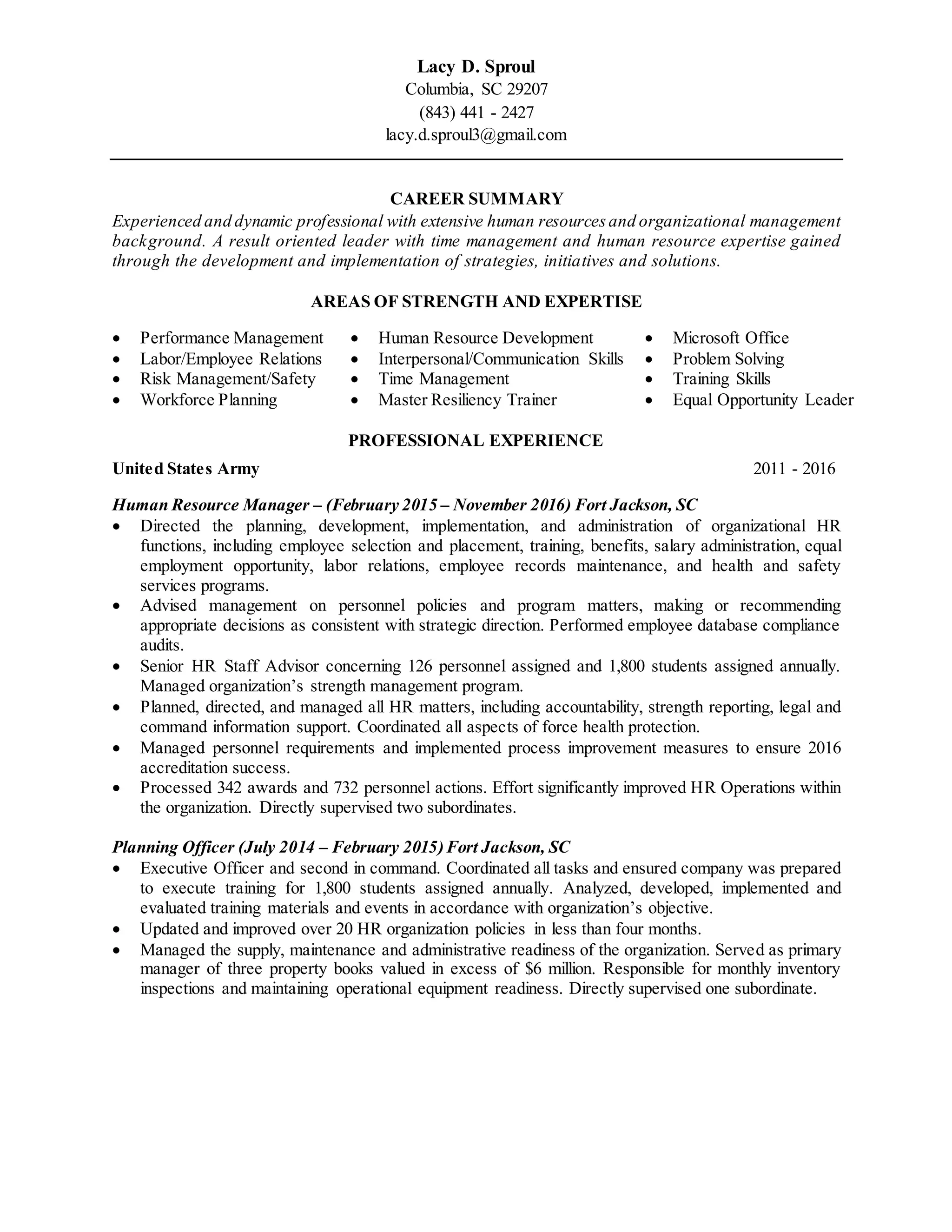 Lacy Sproul Resume 2016 | DOCX