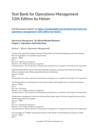 Test Bank for Operations Management 12th Edition by Heizer | PDF