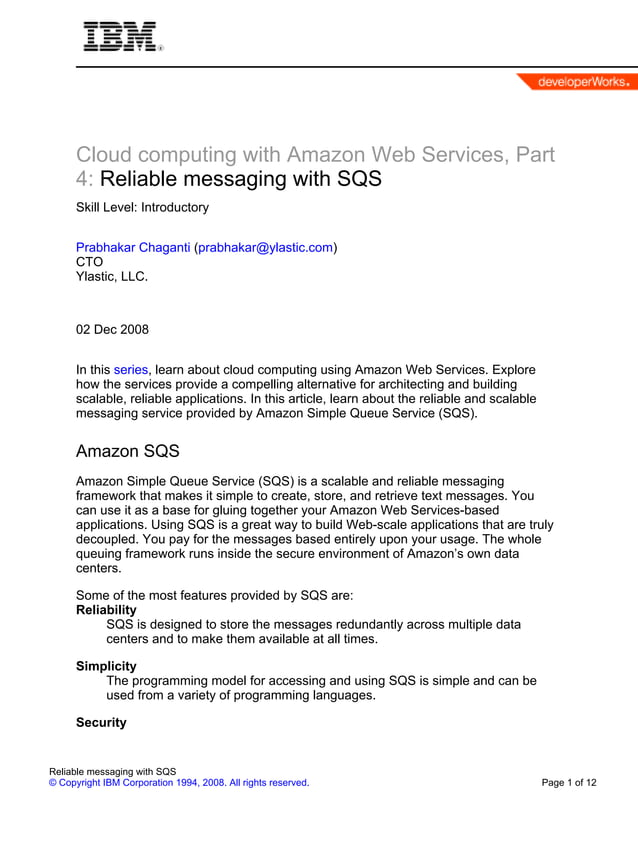 Cloud Computing With Amazon Web Services Part 4 Reliable Messaging With Sqs Pdf