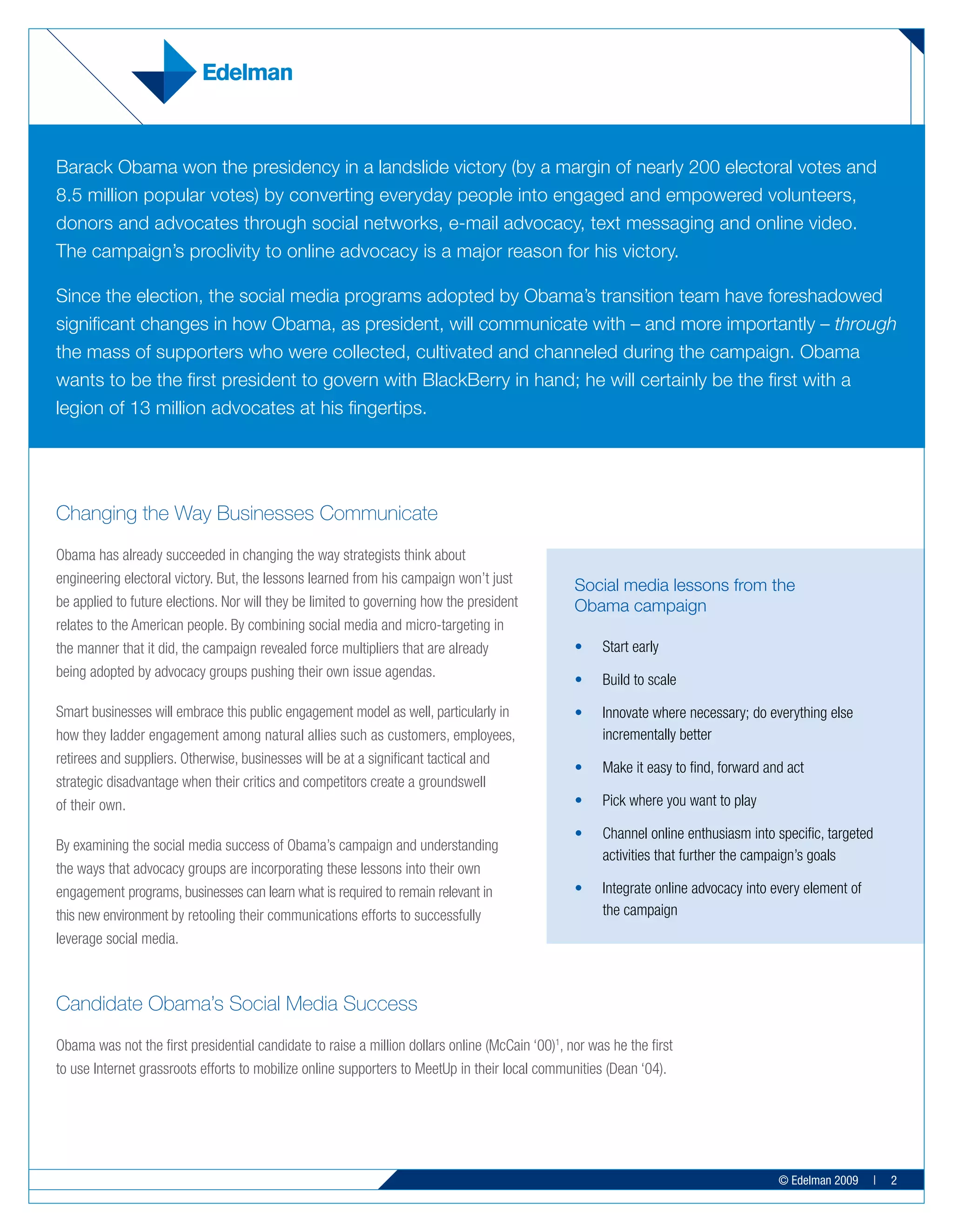 The Social Pulpit: Barack Obama’s Social Media Toolkit | PDF