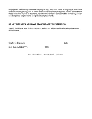 Consumer Report Disclosure and Authorization for Employeesx 5 | PDF