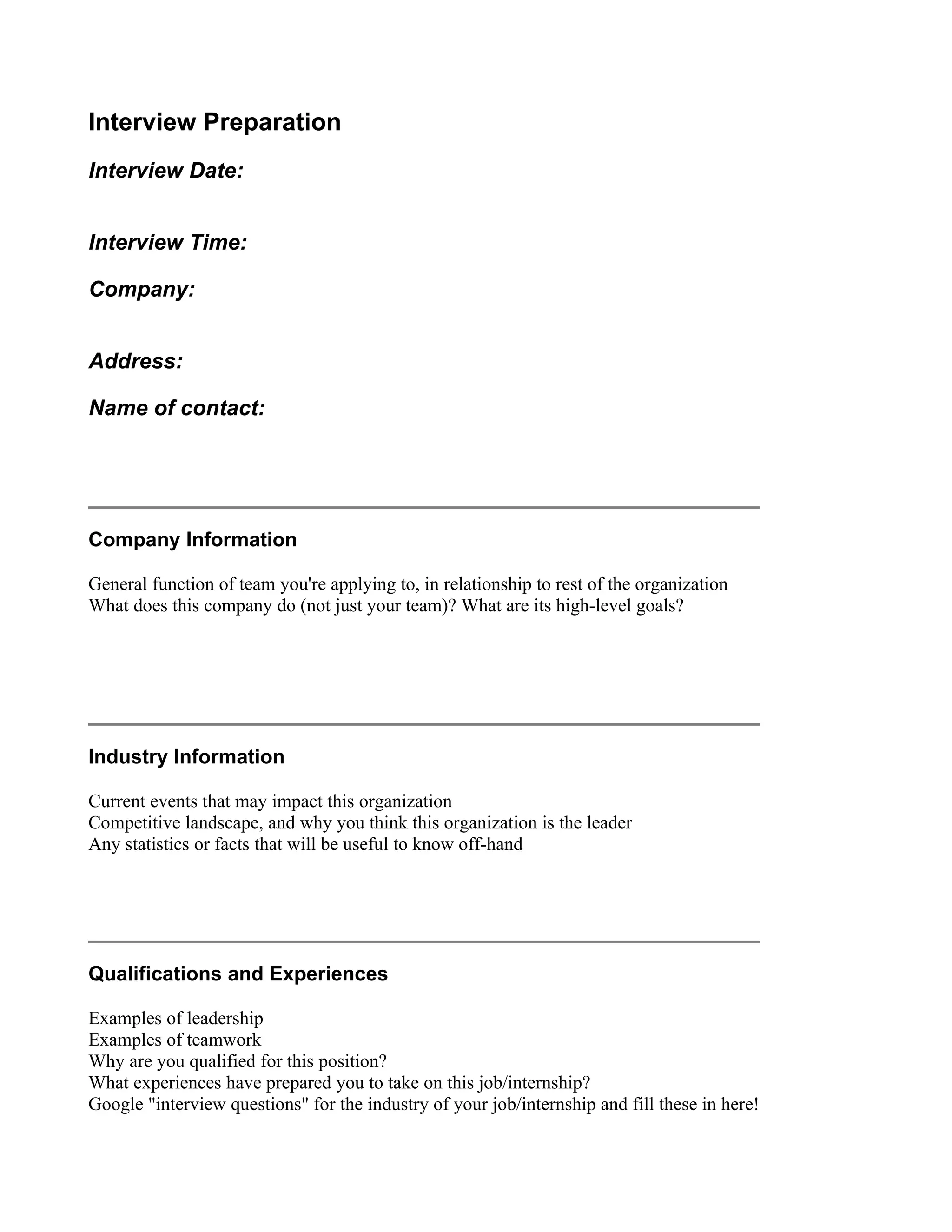 Copy of Interview Preparation (Student Theme) | DOC
