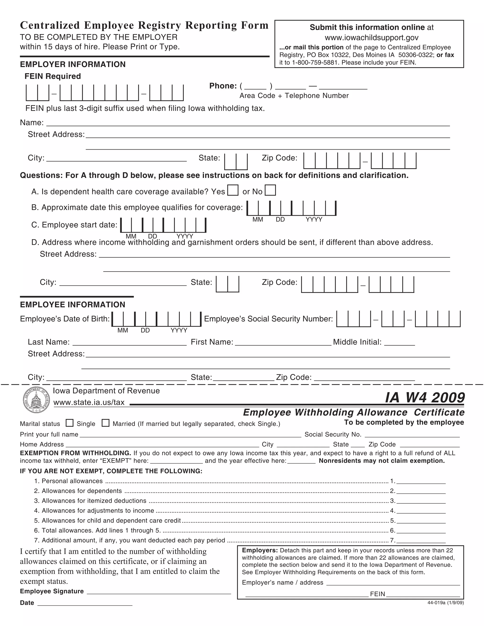 44019 Centralalized Employee Form | PDF