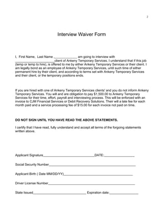 Interview Wavier 5-30-09 | DOC | Business | Business and Finance