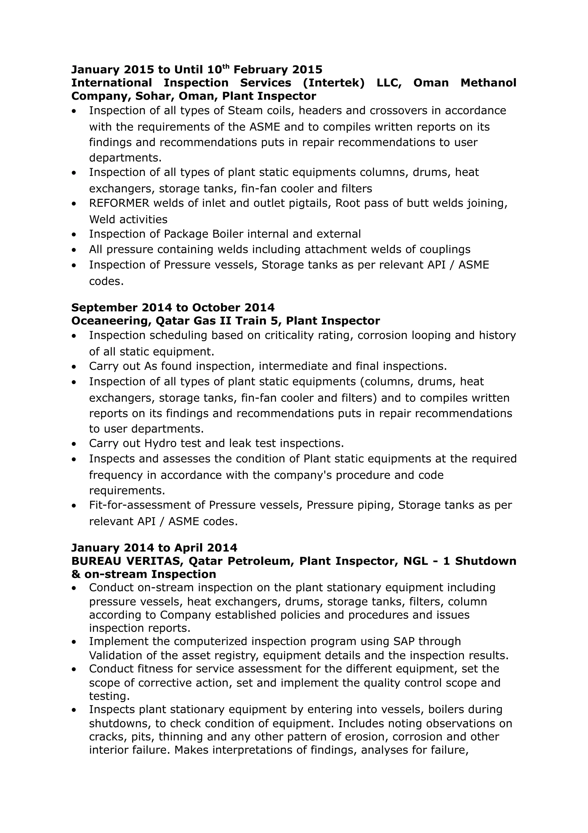 Ganesan Plant Inspector_CV | PDF