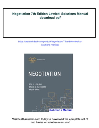Negotiation 7th Edition Lewicki Solutions Manual | PDF
