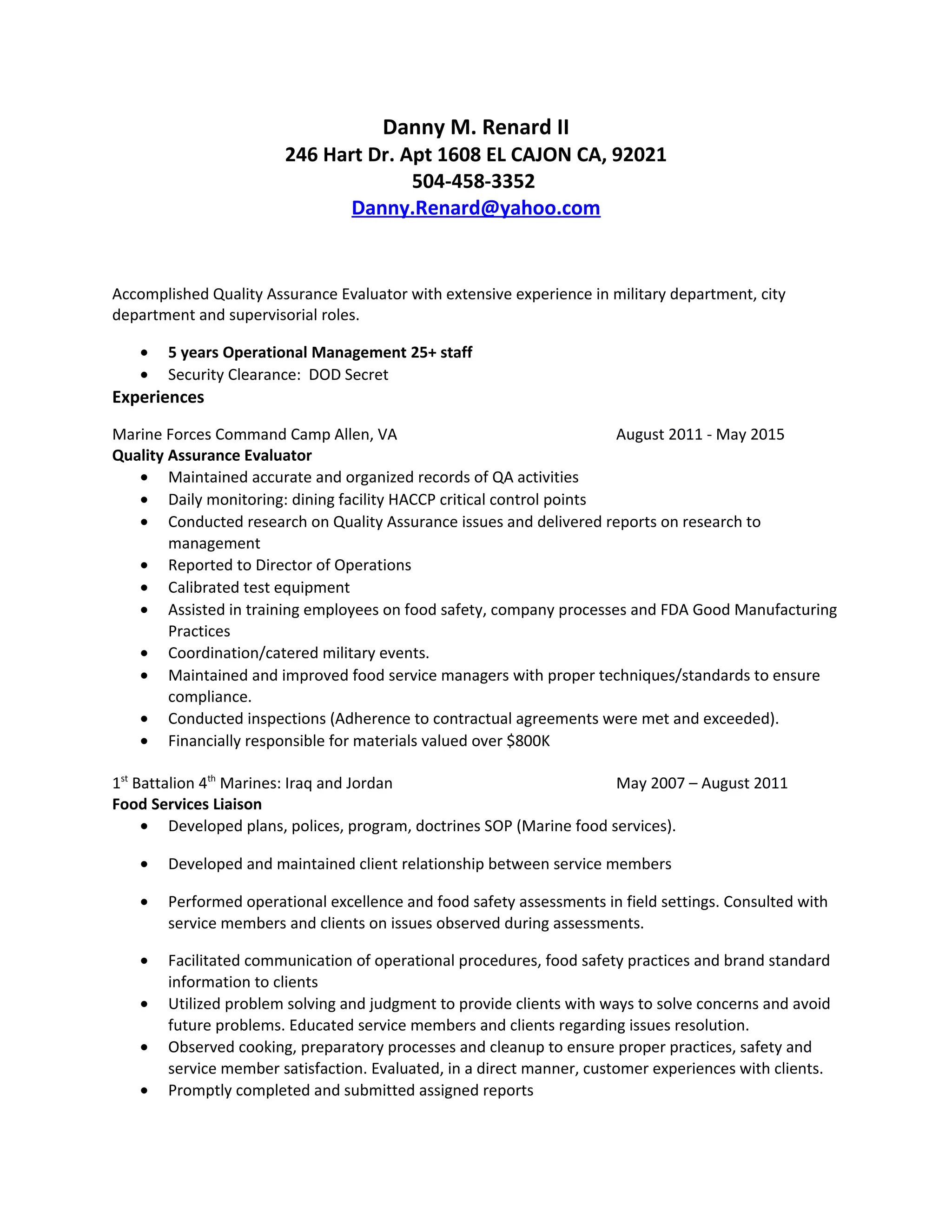 DannyRenard_civilian resume6-6-16 | DOC