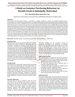 A Study on Customer Purchasing Behaviour on Durable Goods in Kukatpally ...