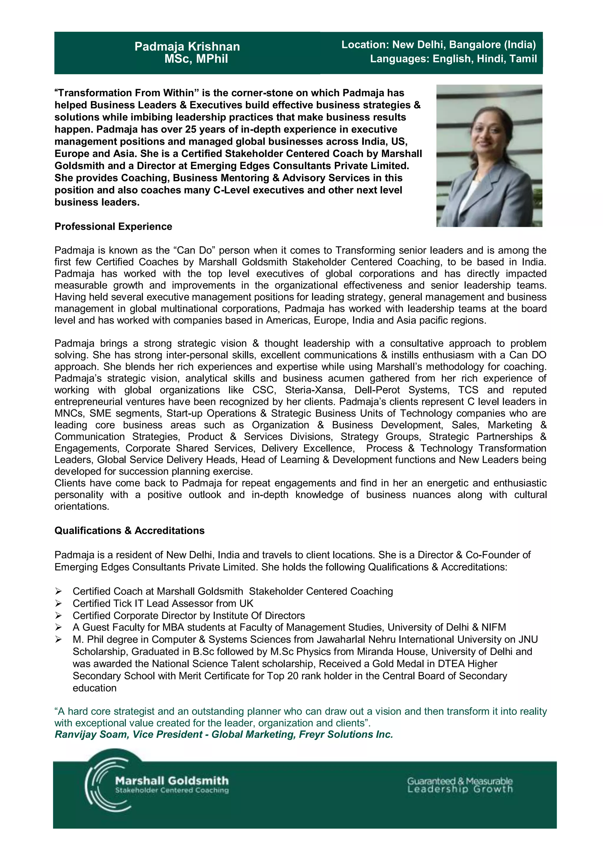 MGSCC - India - Padmaja Krishnan - Profile 1 | PDF | Business ...