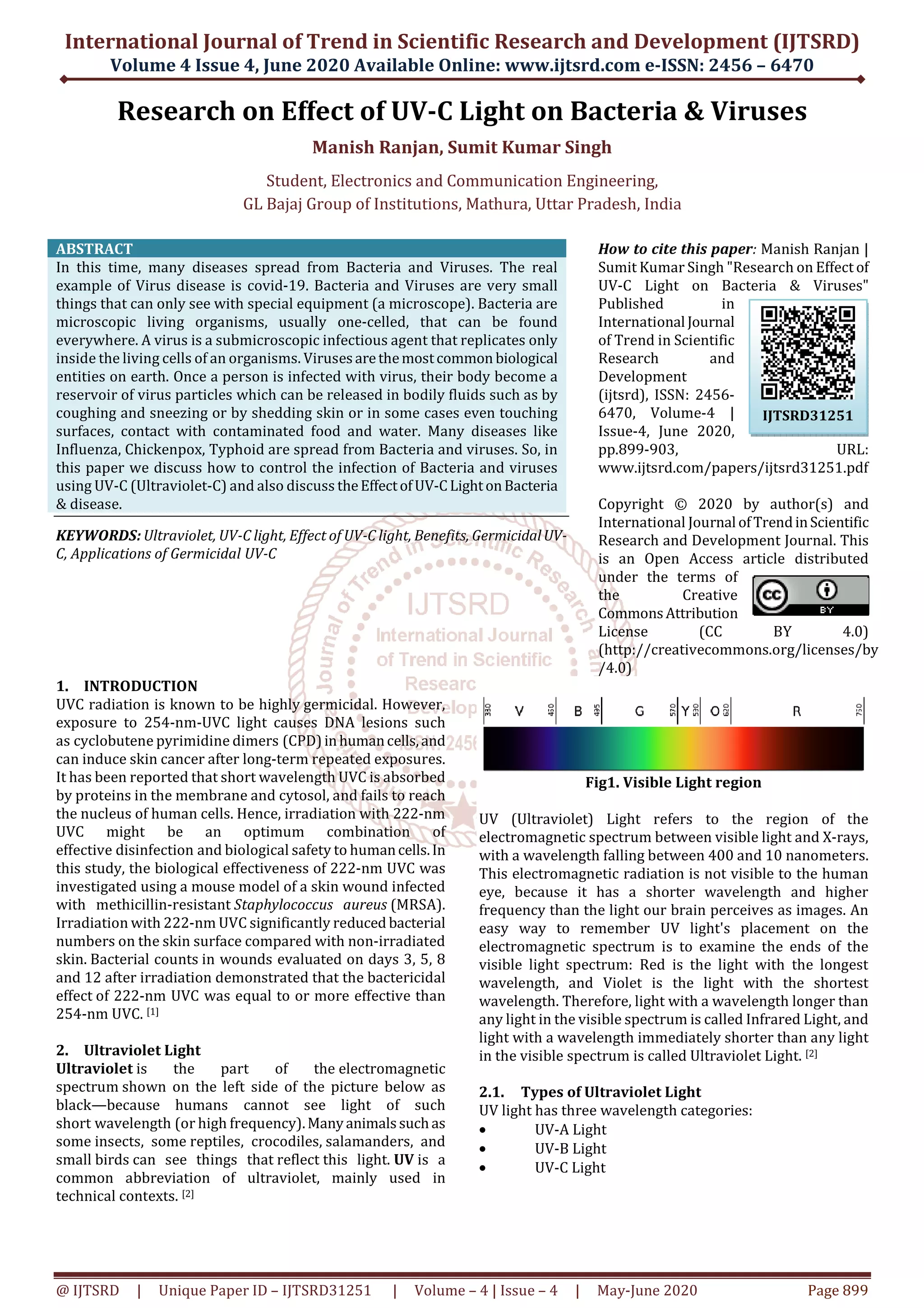 Research on Effect of UV C Light on Bacteria and Viruses | PDF