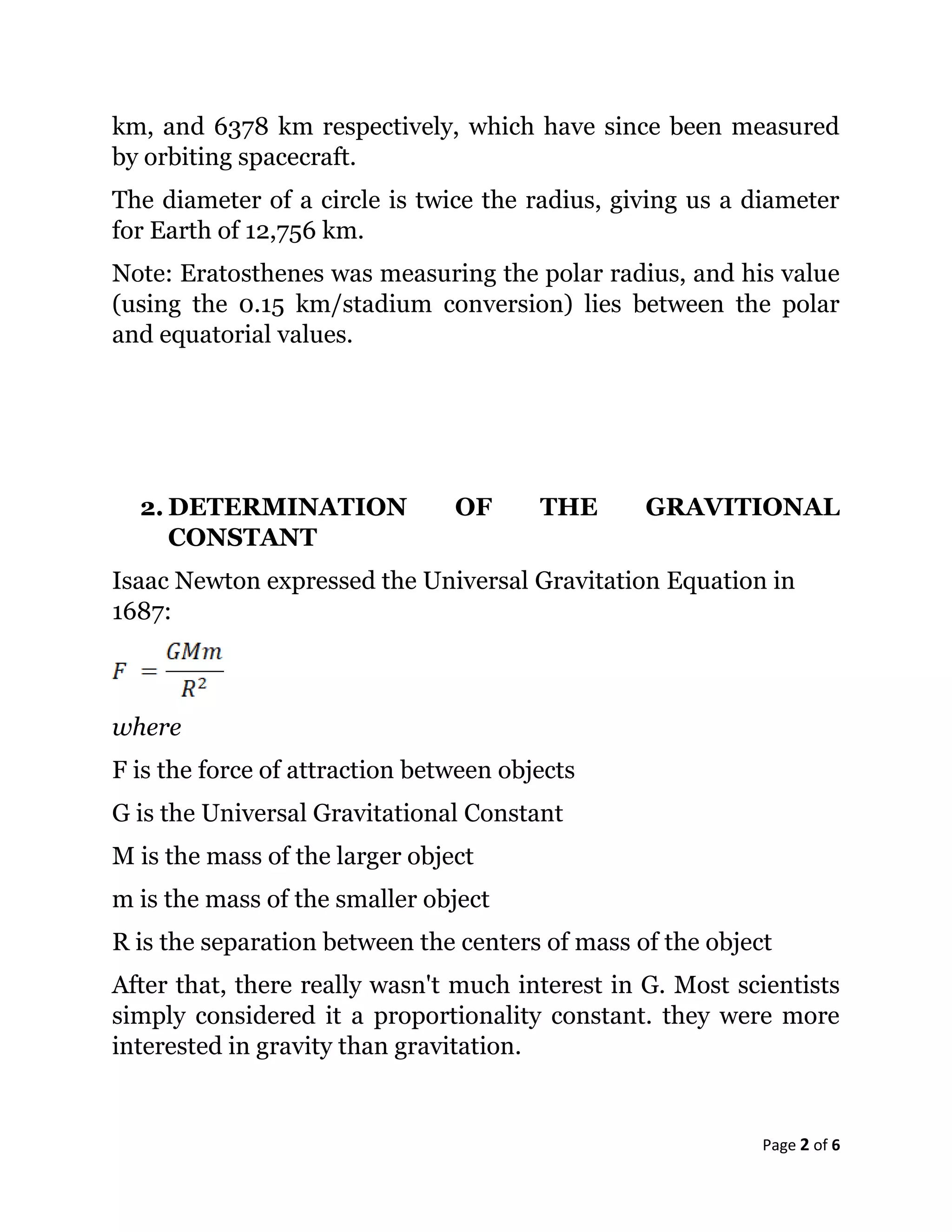 DETERMINATION OF THE EARTH’S RADIUS, MASS, AND GRAVITIONAL CONSTANT ...