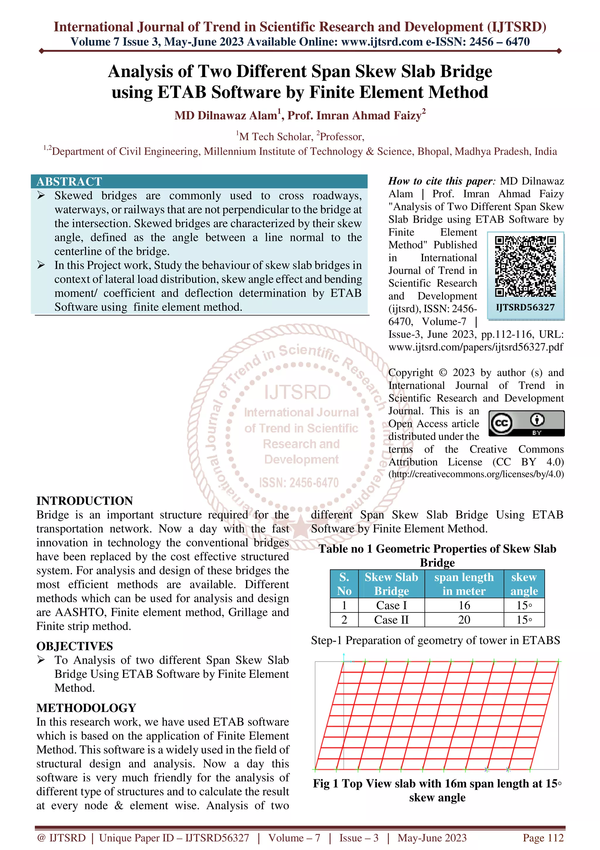 Analysis of Two Different Span Skew Slab Bridge using ETAB Software by Finite Element Method | PDF
