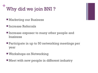 BNI Network Education Section - Referrals | PPT | Business | Business ...