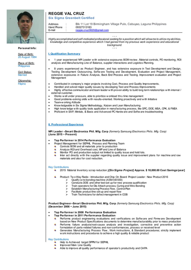 Resume_Reggie rev 01 | DOCX | Manufacturing Industry | Industries