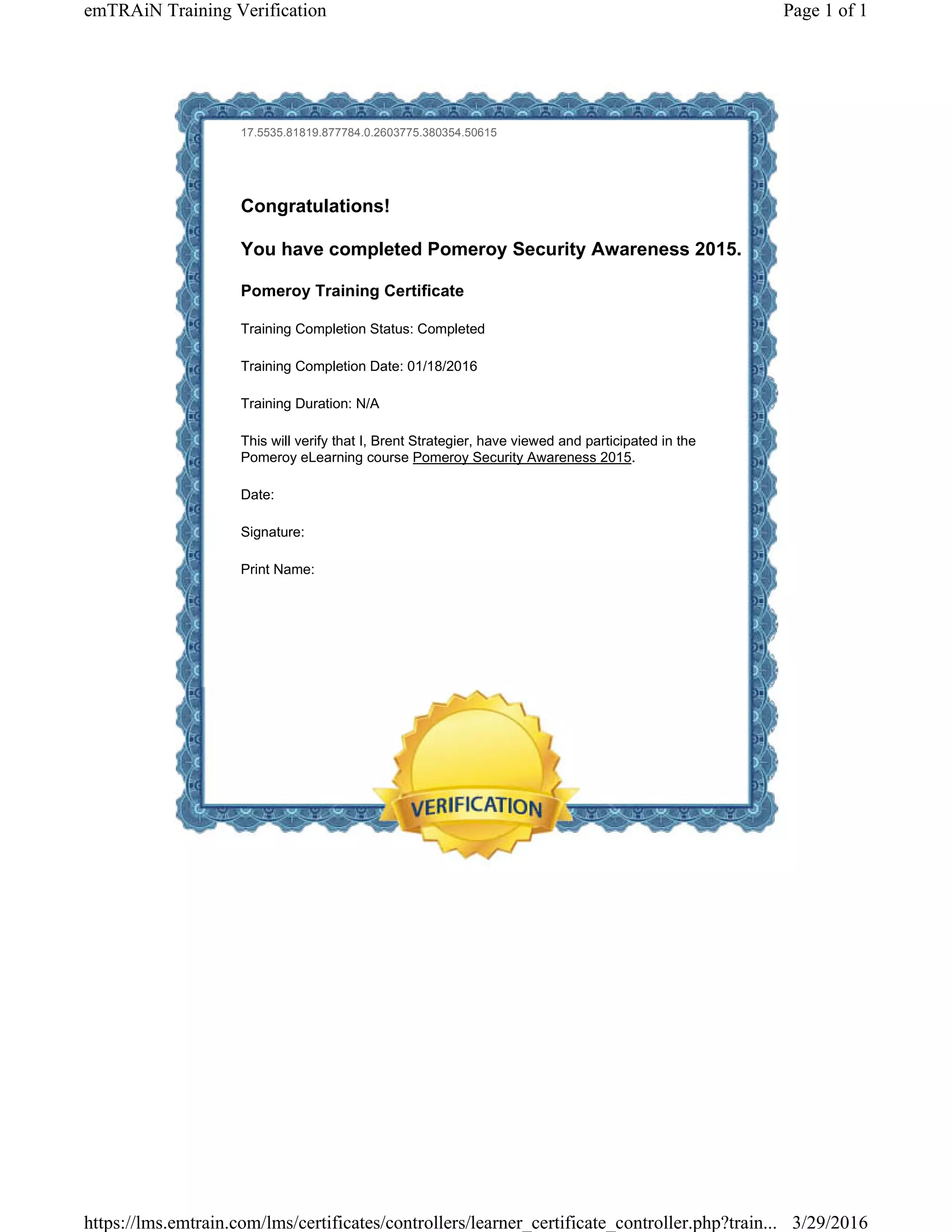 Security Awareness Certificate | PDF