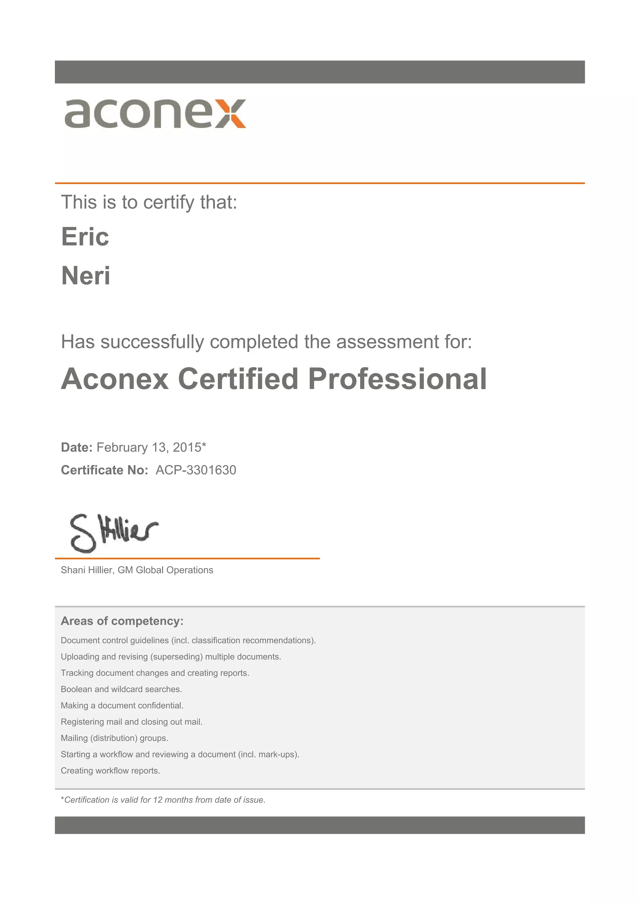 Aconex Certified Professional Certificate | PDF