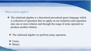 Relation Algebra in MS SQL | Types of relation Alger-bra | PPT