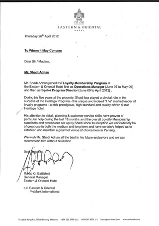 Eastern & Oriental Hotel Testimonial - ShadiAdnan | PDF