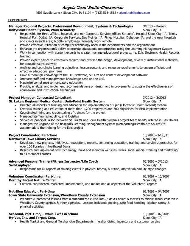 Angela Jean Smith Chesterman Resume | PDF