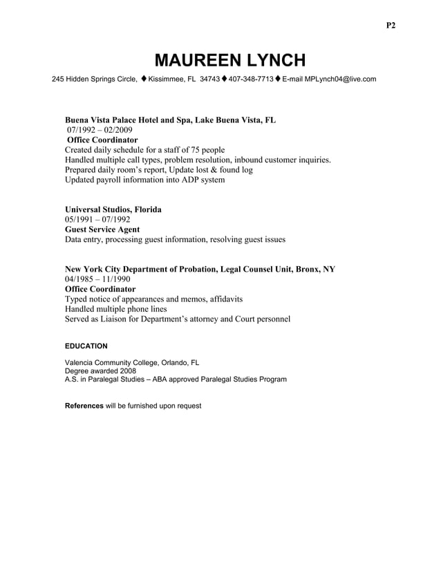MAUREEN'S RESUME | DOC | Resume Writing and Advice | Job Search