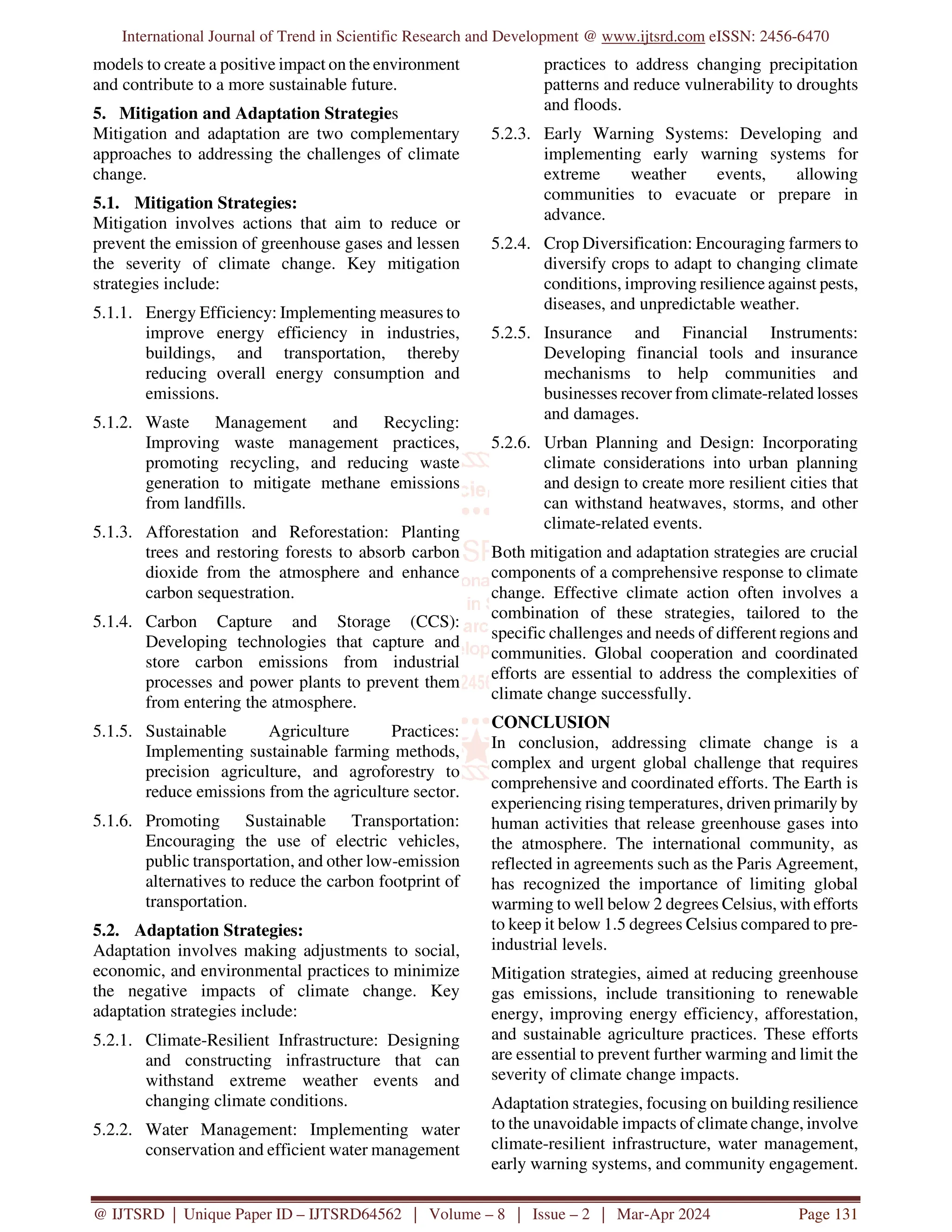 Climate Change Mitigation and Adaptation Strategies for a Sustainable ...