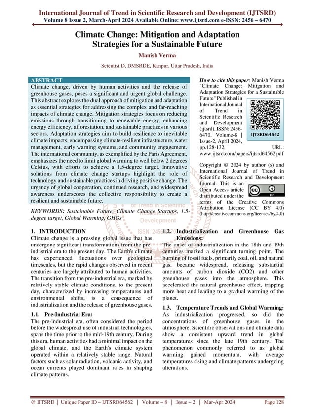 Climate Change Mitigation and Adaptation Strategies for a Sustainable ...