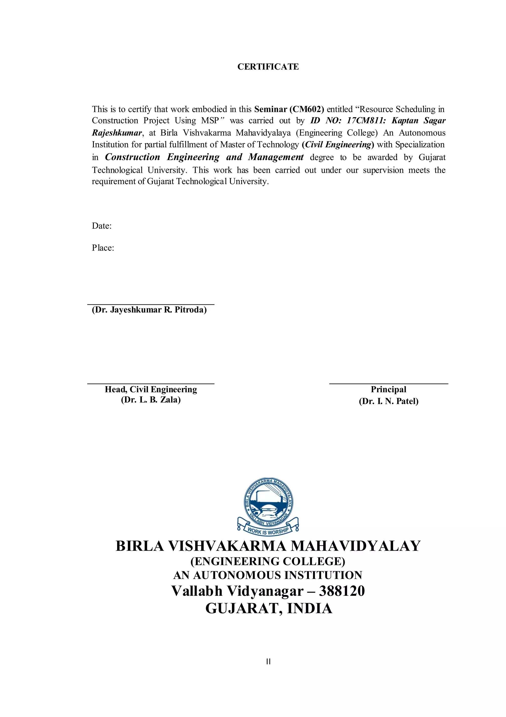 Resource scheduling in Construction Project Using Microsoft Project | PDF