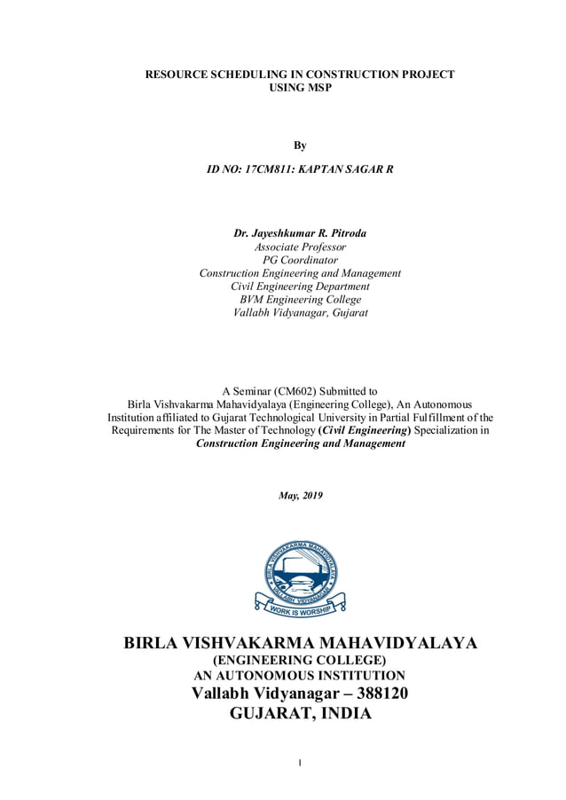 Resource scheduling in Construction Project Using Microsoft Project | PDF