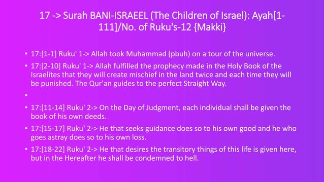 17 contents of surah bani israel | PPT
