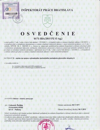 osvedčenie - plyn A | PDF